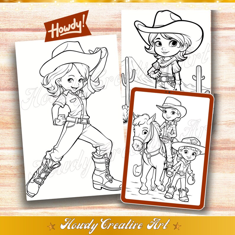 Cowgirl Coloring Pages | Cute Wild West Activity Illustrations | Fun ...