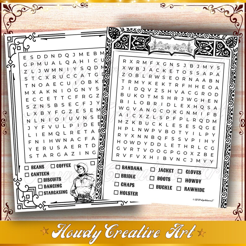Western Cowboy Word Searches Printable for Kids and Adults | Fun Wild ...