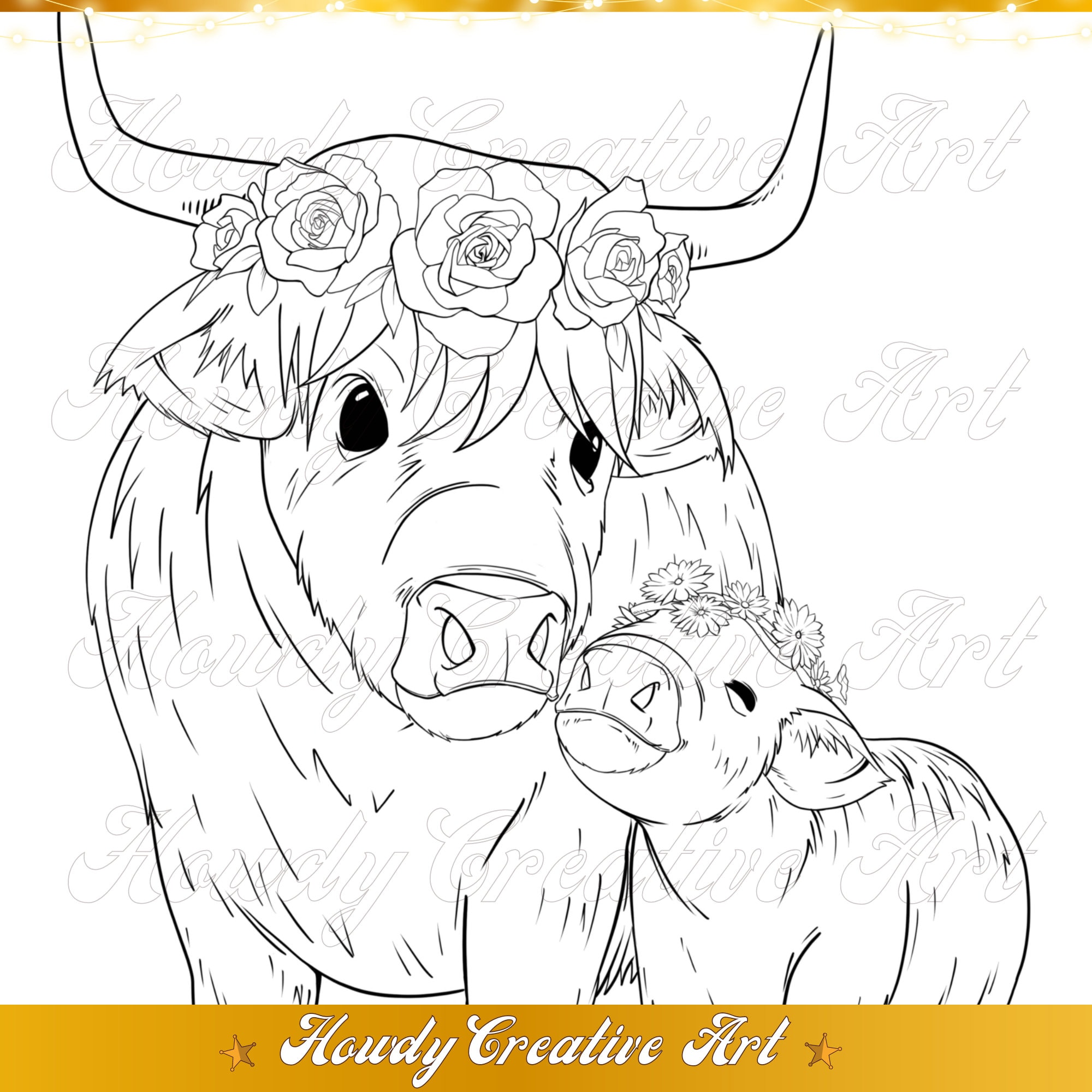 Baby Highland Cow Coloring Page | Mother and Calf | Cute Scottish Cow ...