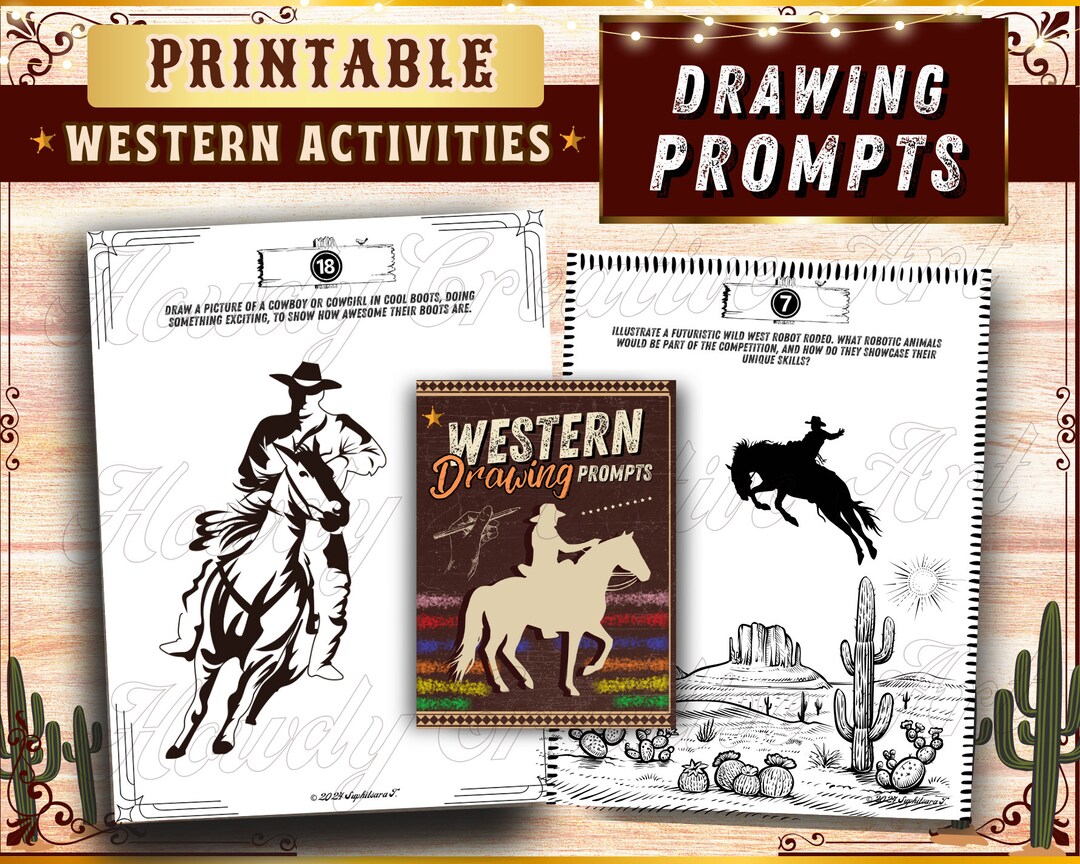 Printable Western Cowboy Creative Drawing Prompts. Fun Wild West Theme ...