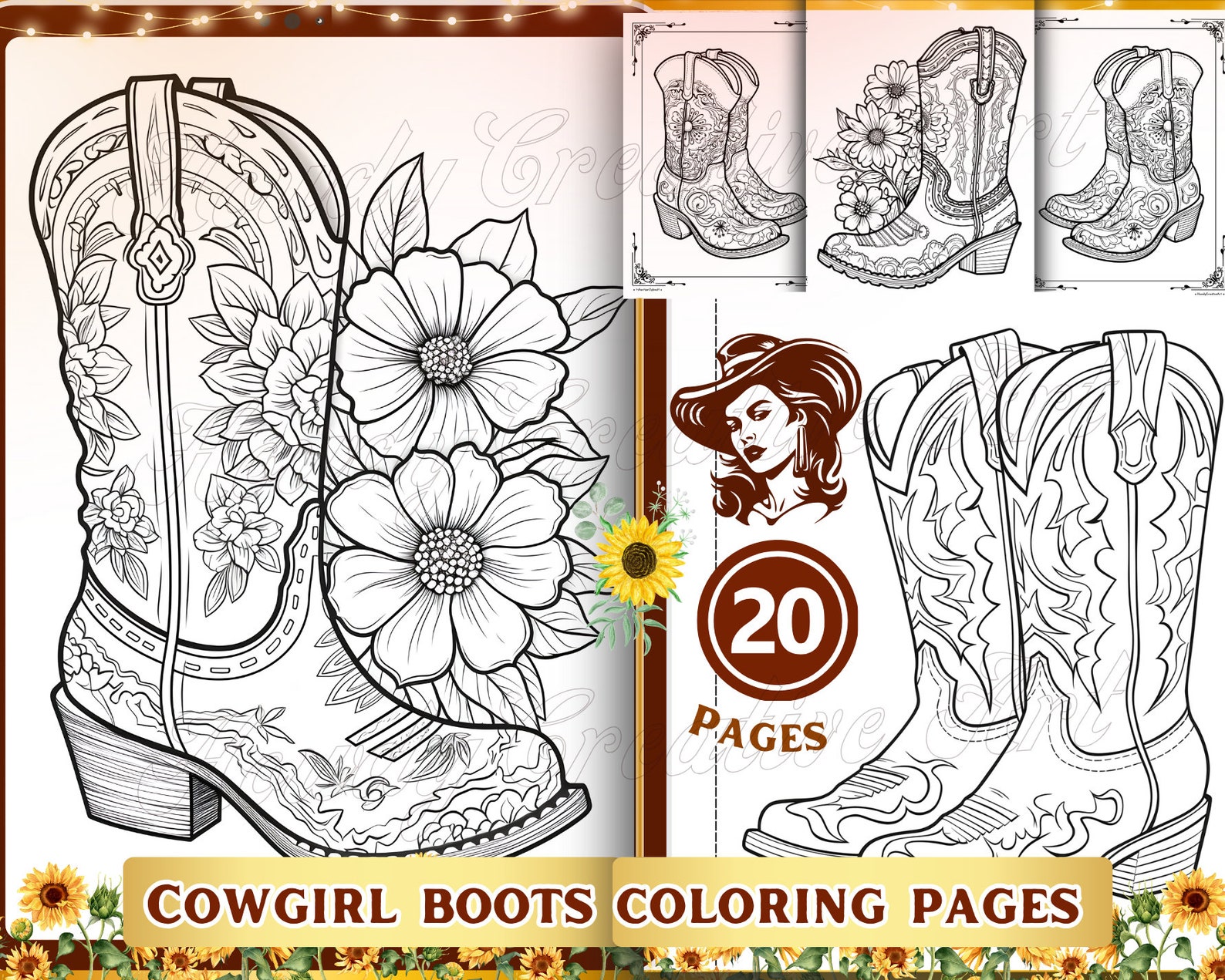 Cowgirl Boots Coloring Pages | Blooming Boots Adult Coloring Pages ...
