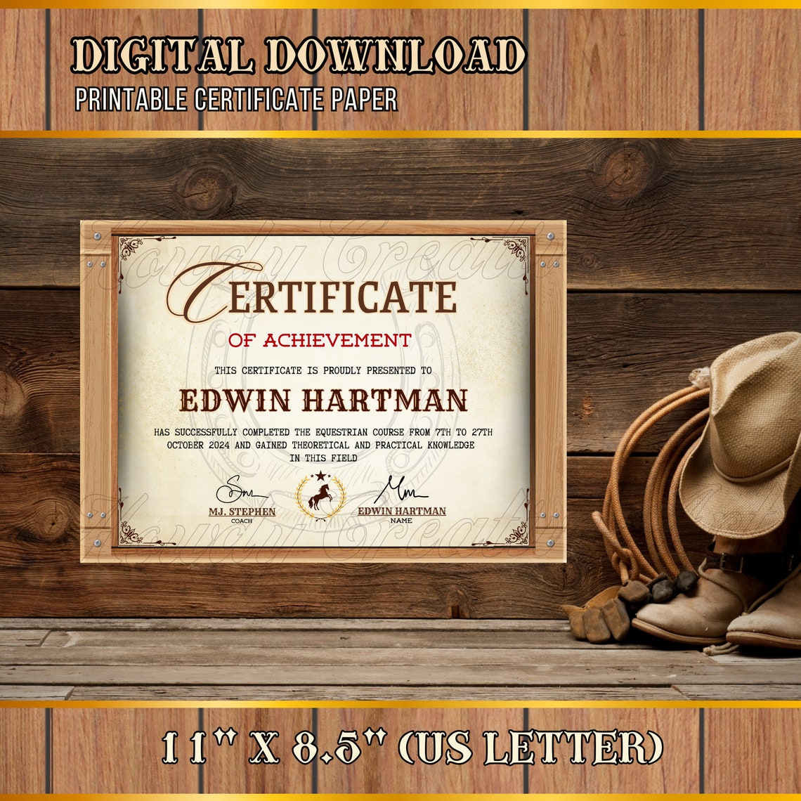 Editable Certificate of Achievement Western Themed | Personalized ...