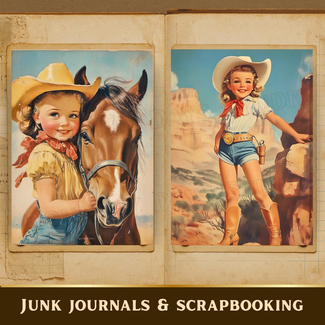 Vintage Printable Cowboy Kids Clipart | 1950s Retro Western Children ...
