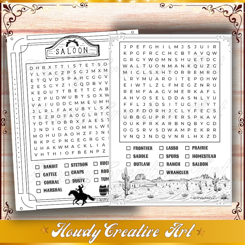 Western Cowboy Word Searches Printable for Kids and Adults Fun Wild ...