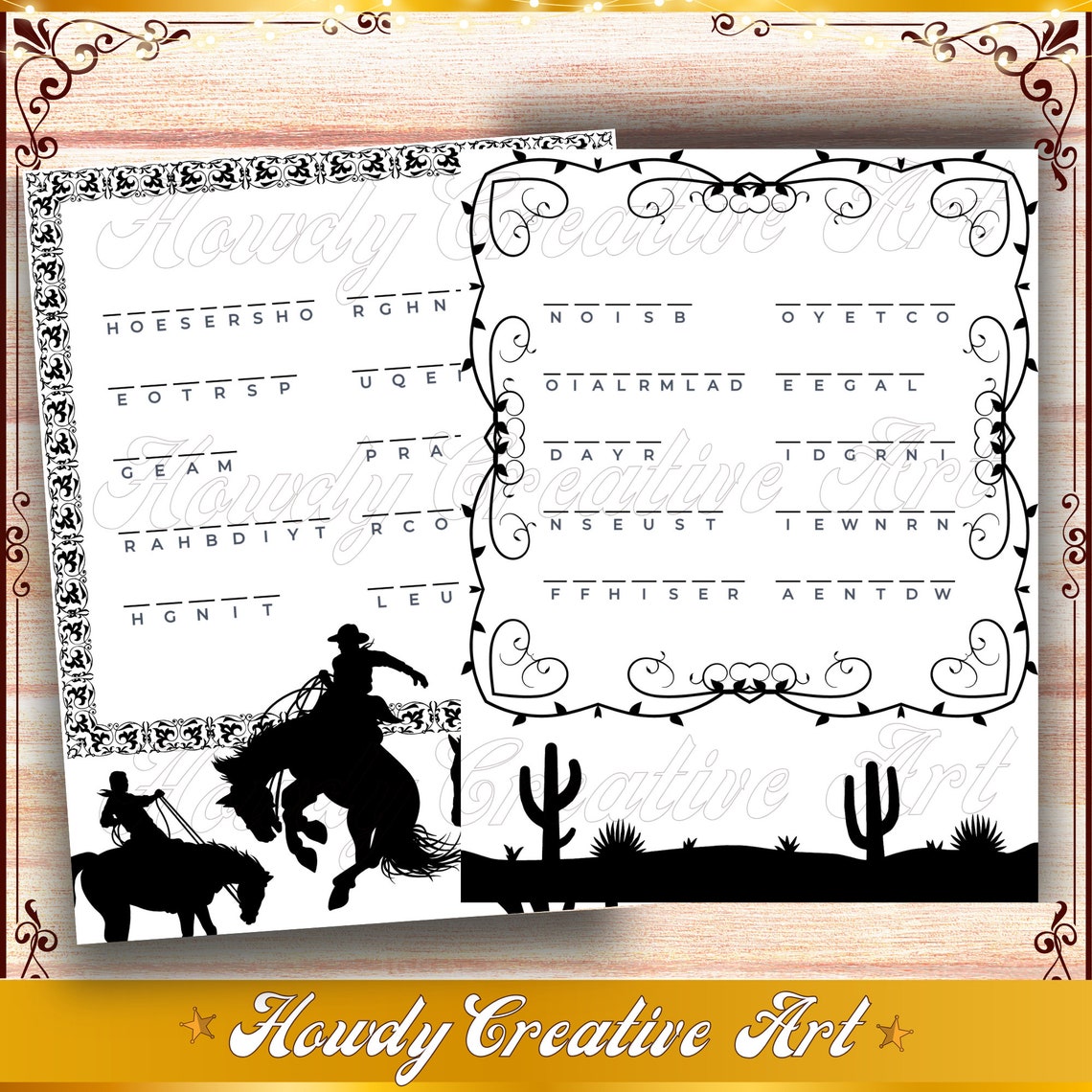 Printable Western Cowboy Word Scrambler Puzzles Game Worksheets Fun Old ...