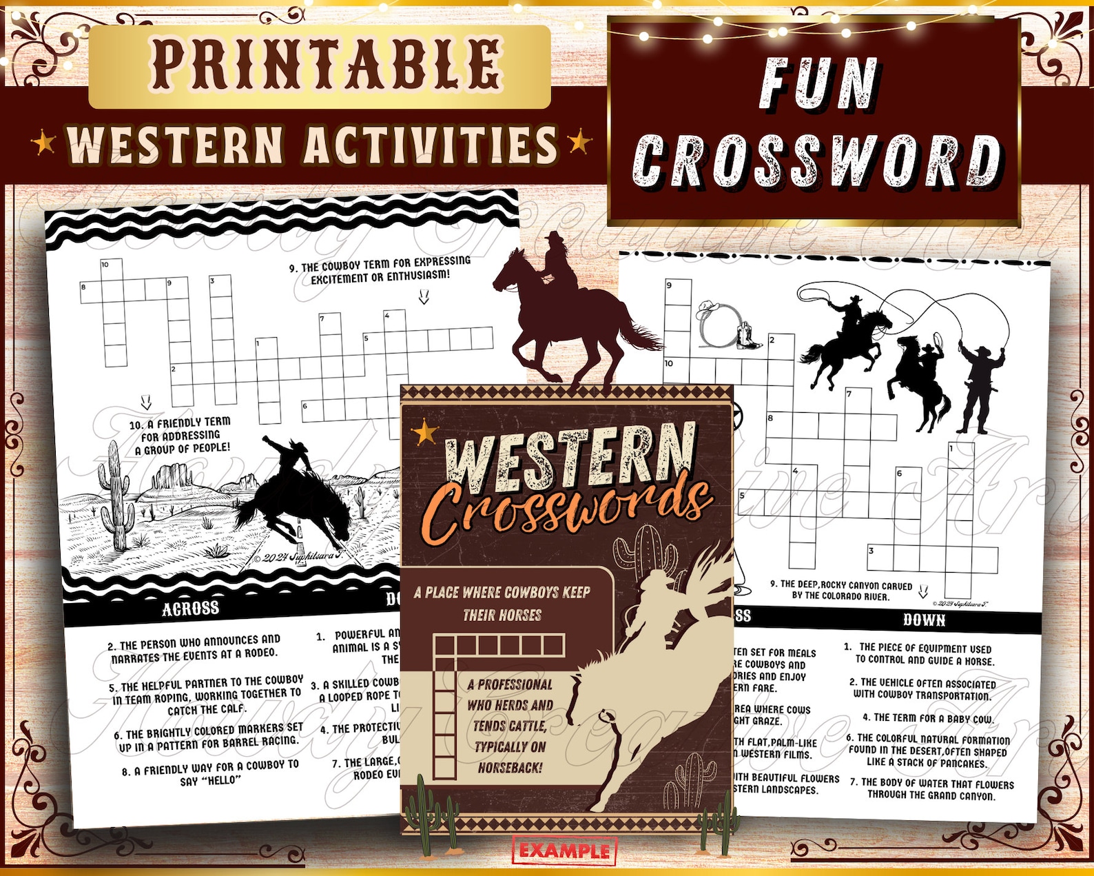 Western Games Printable | Crossword Puzzles | Fun Wild West Theme Word ...