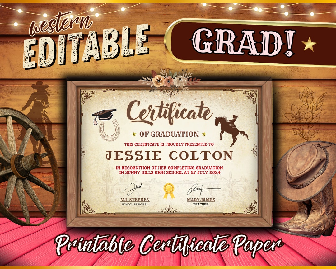 Editable Western Graduation Certificate Template (digital Download) - Etsy
