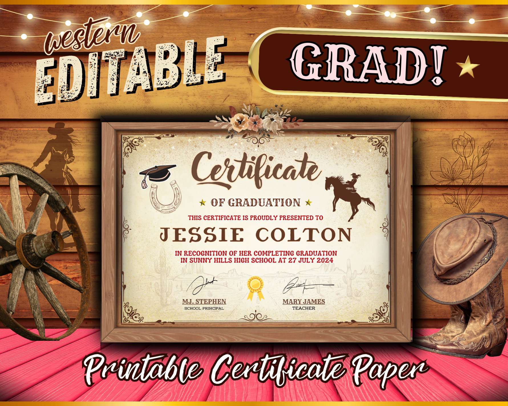 Editable Western Graduation Certificate Template (digital Download) - Etsy