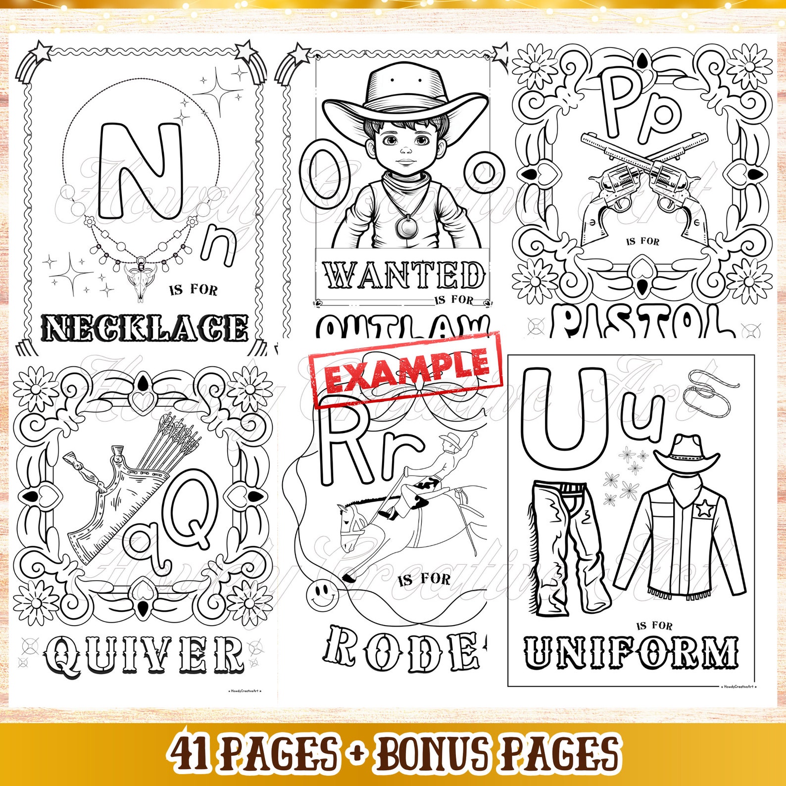 Western ABC Coloring Pages: Cowboy Cowgirl Baby Shower (digital ...
