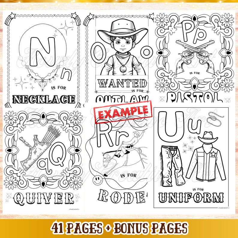 Western ABC Coloring Pages: Cowboy Cowgirl Baby Shower (digital ...