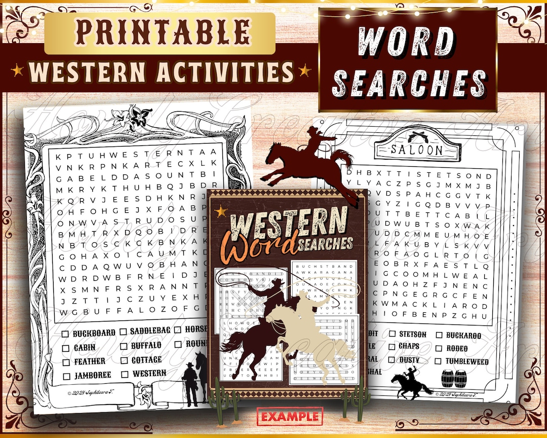 Western Cowboy Word Searches Printable for Kids and Adults | Fun Wild ...