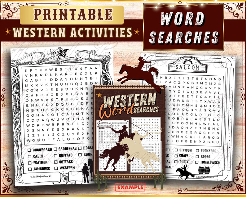 Western Cowboy Word Searches Printable for Kids and Adults | Fun Wild ...