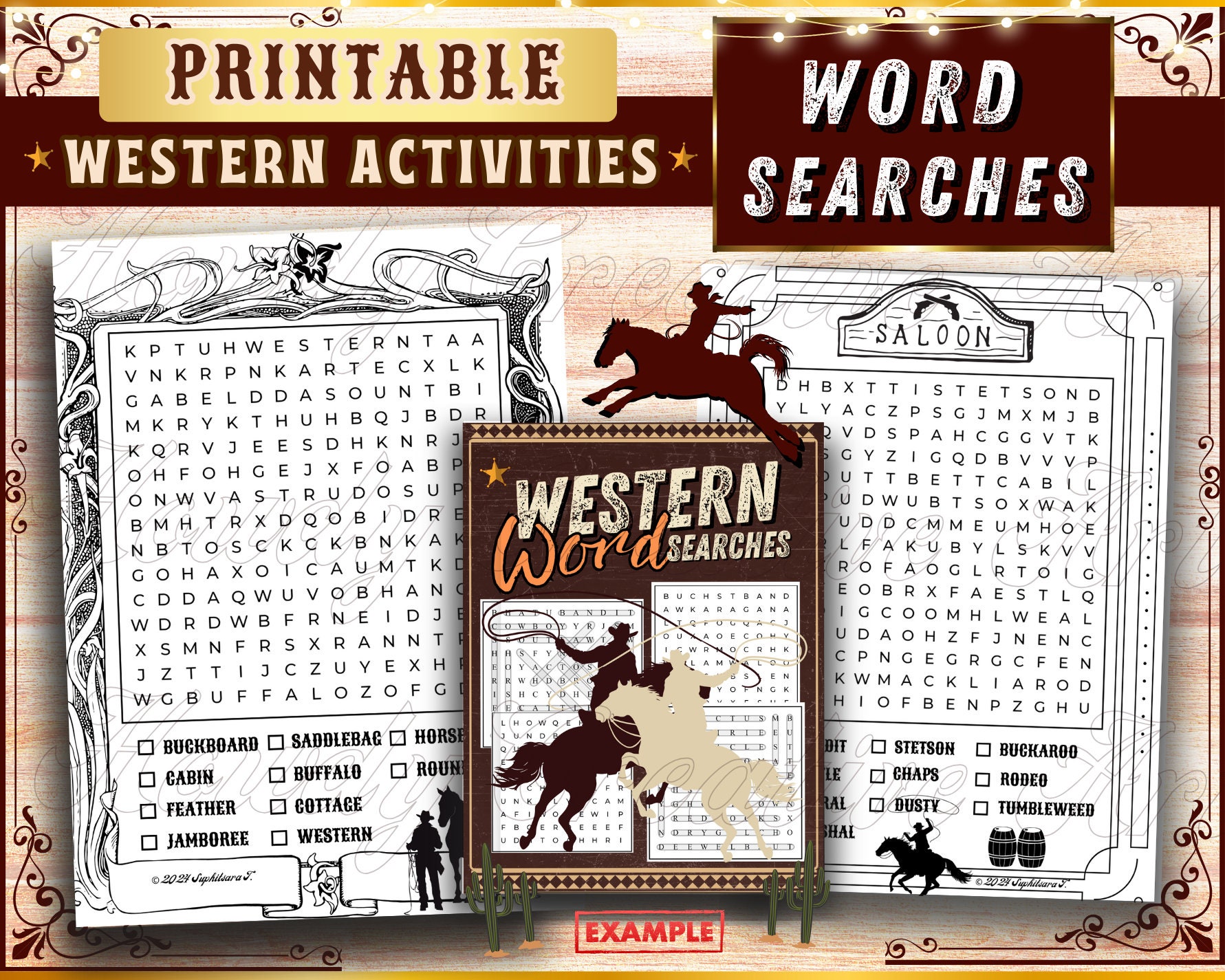 Western Cowboy Word Searches Printable for Kids and Adults Fun Wild ...