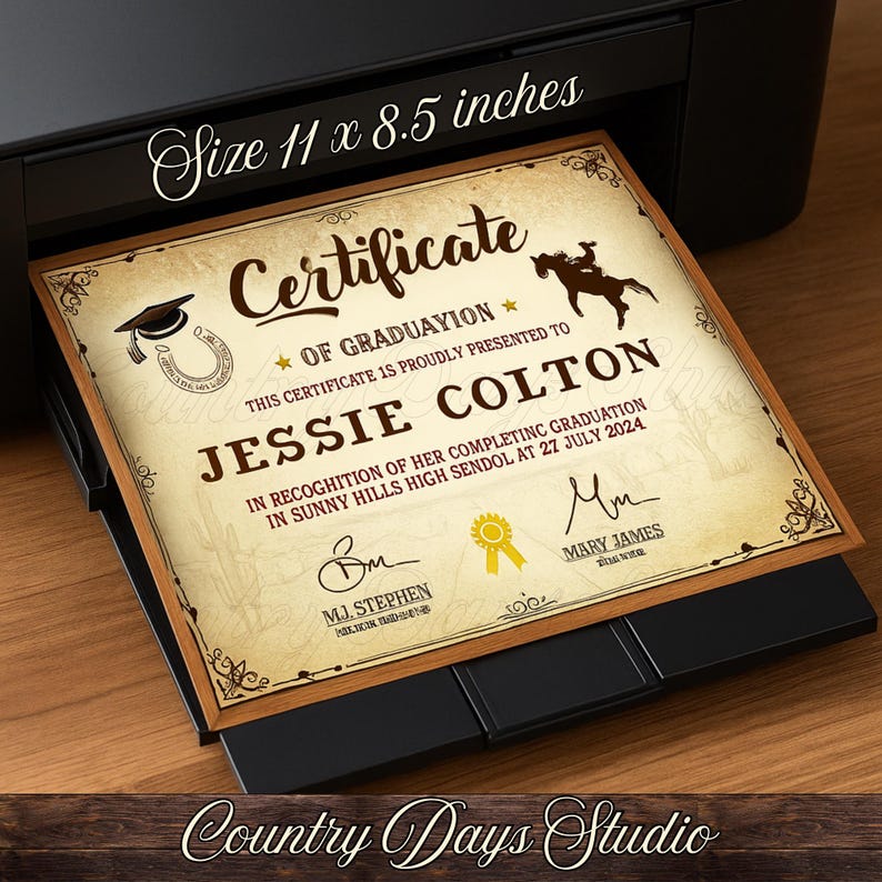 Editable Western Graduation Certificate Template (digital Download ...