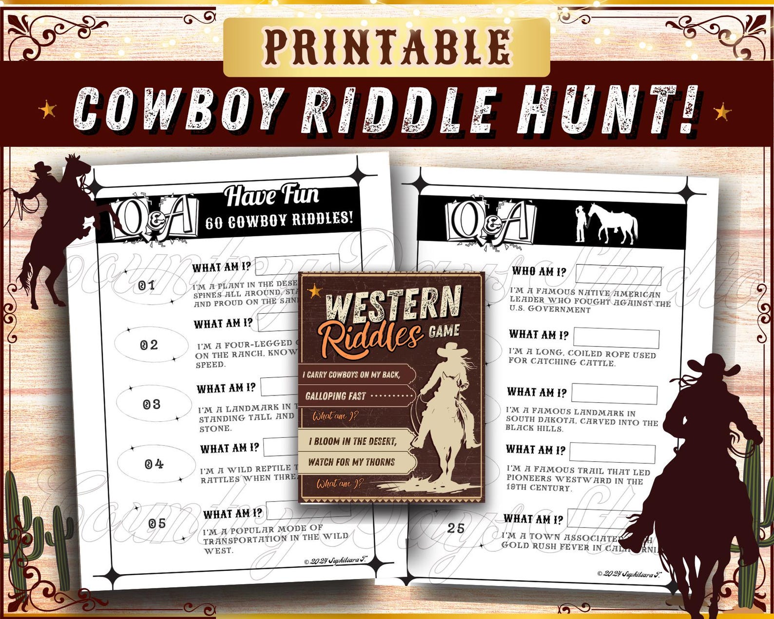 Western Cowboy Riddle Hunt Game: 60 Questions (printable PDF) - Etsy