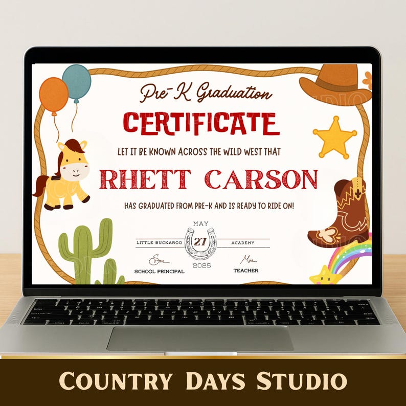 Editable Western Theme Pre-k Graduation Diploma | Cowboy Printable ...