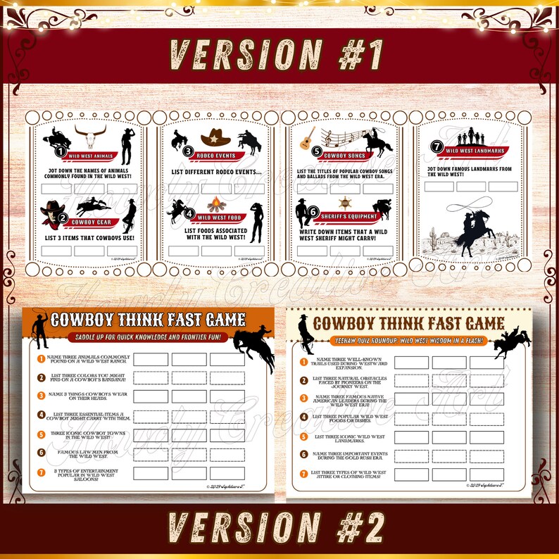 Western Cowboy Think Fast Game: Printable Activity Sheets (digital ...