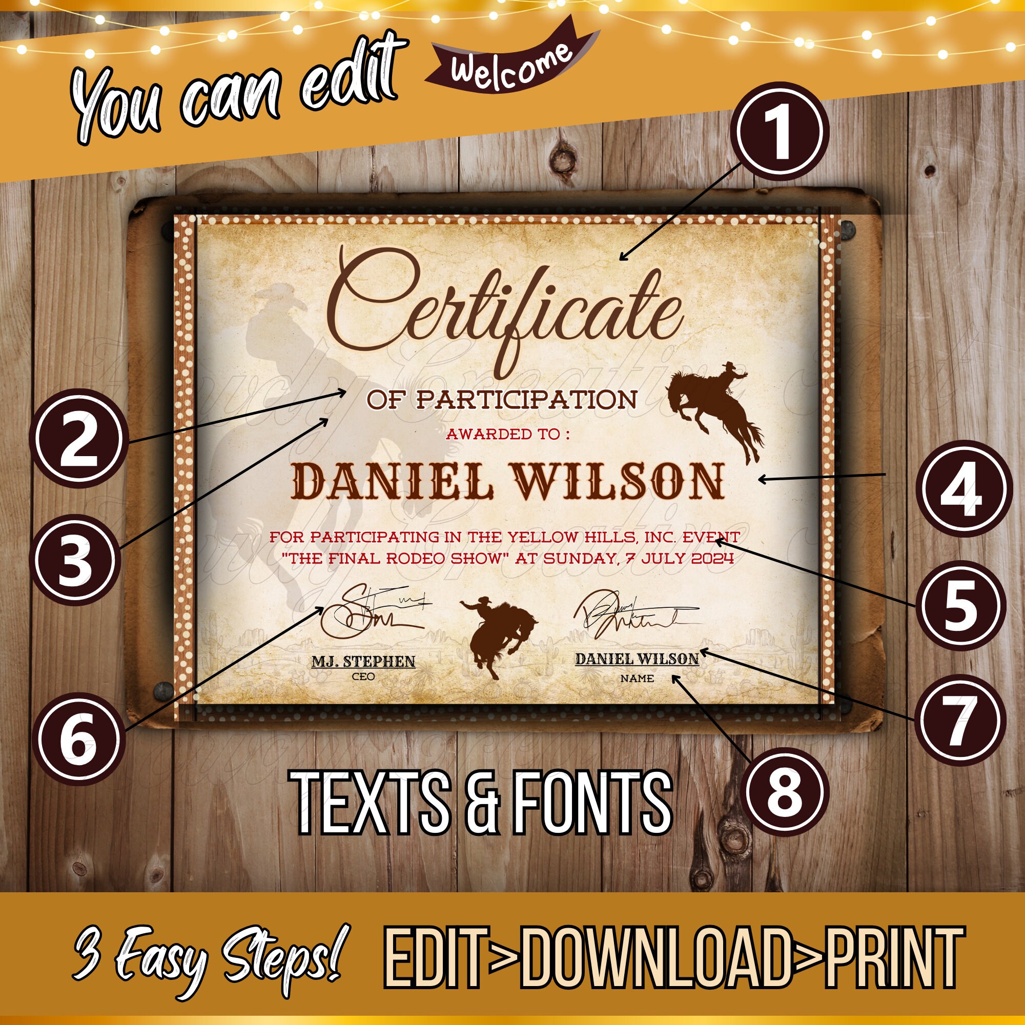Editable Western Certificate Template: Rustic Cowboy Rodeo Award ...