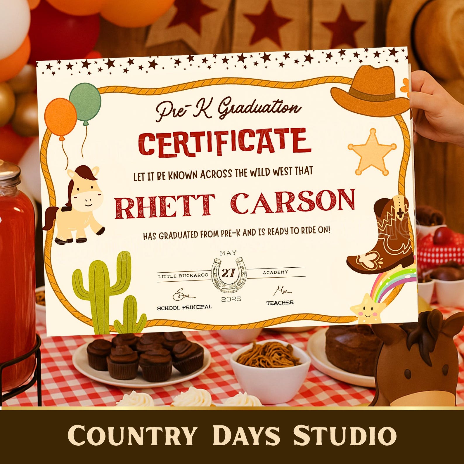 Editable Western Theme Pre-k Graduation Diploma | Cowboy Printable ...