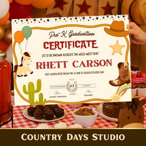 Editable Western Theme Pre-k Graduation Diploma | Cowboy Printable ...