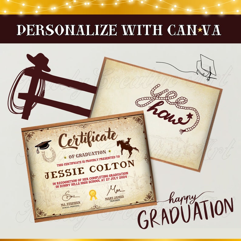 Editable Certificate of Graduation Western Themed Template | High ...