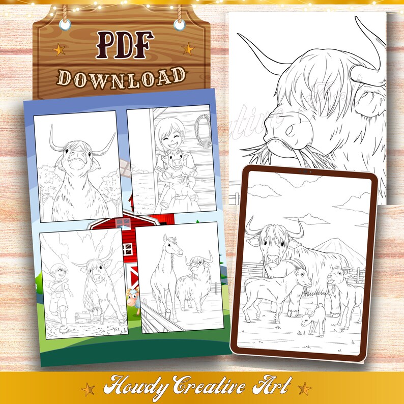 Highland Cow Coloring Pages | Cute Scottish Cows Activity Sheets for ...