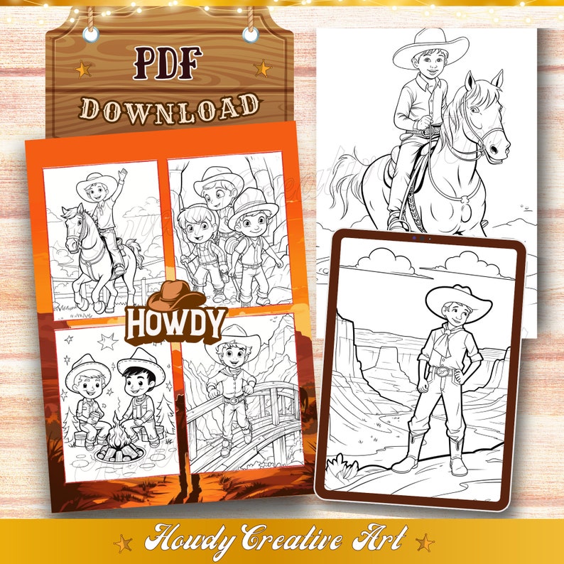 Cowboy Coloring Pages Cute Western Activity Illustrations Fun Wild West ...