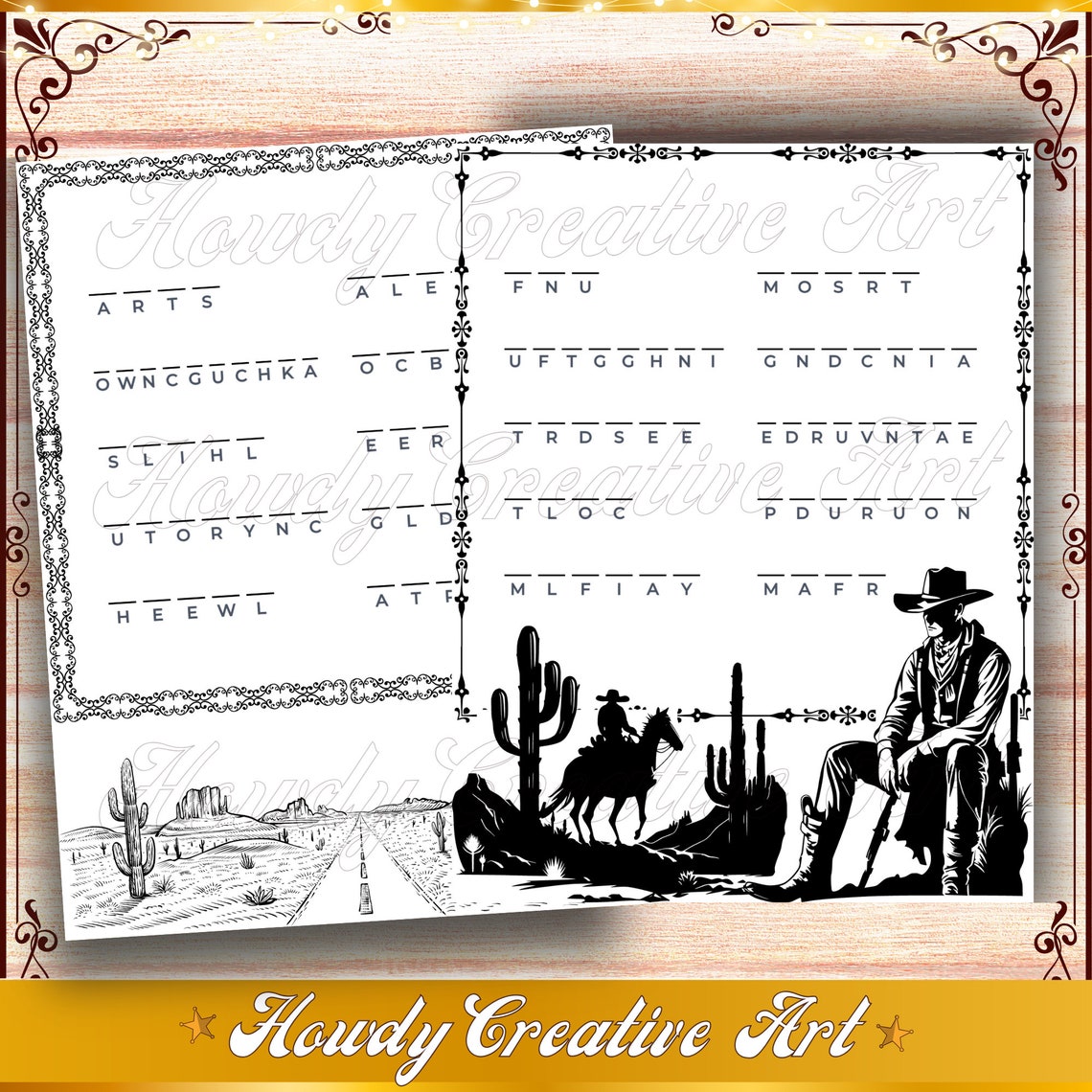 Printable Western Cowboy Word Scrambler Puzzles Game Worksheets Fun Old ...