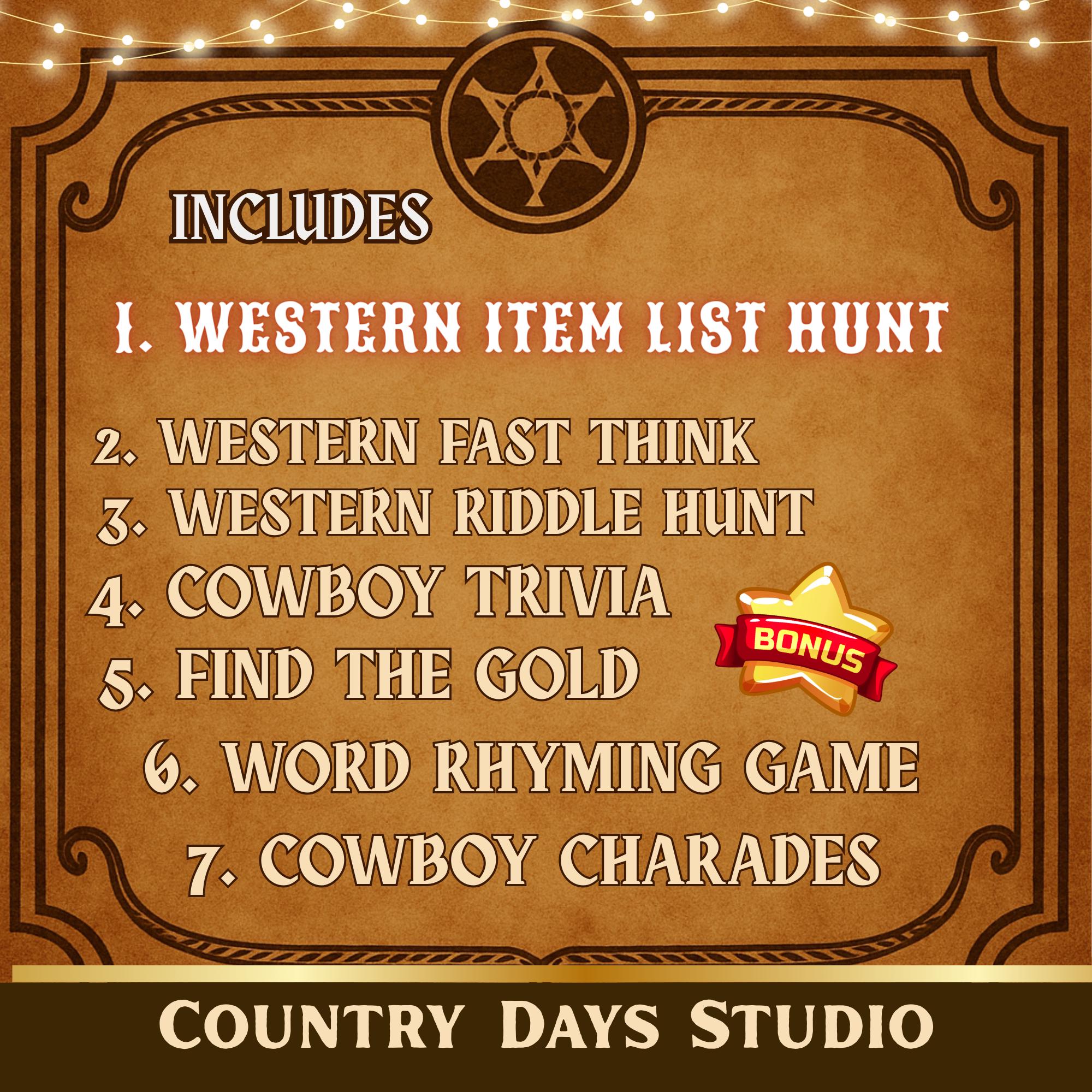 Western Scavenger Hunt Game: 7-in-1 Cowboy Party Games (printable) - Etsy