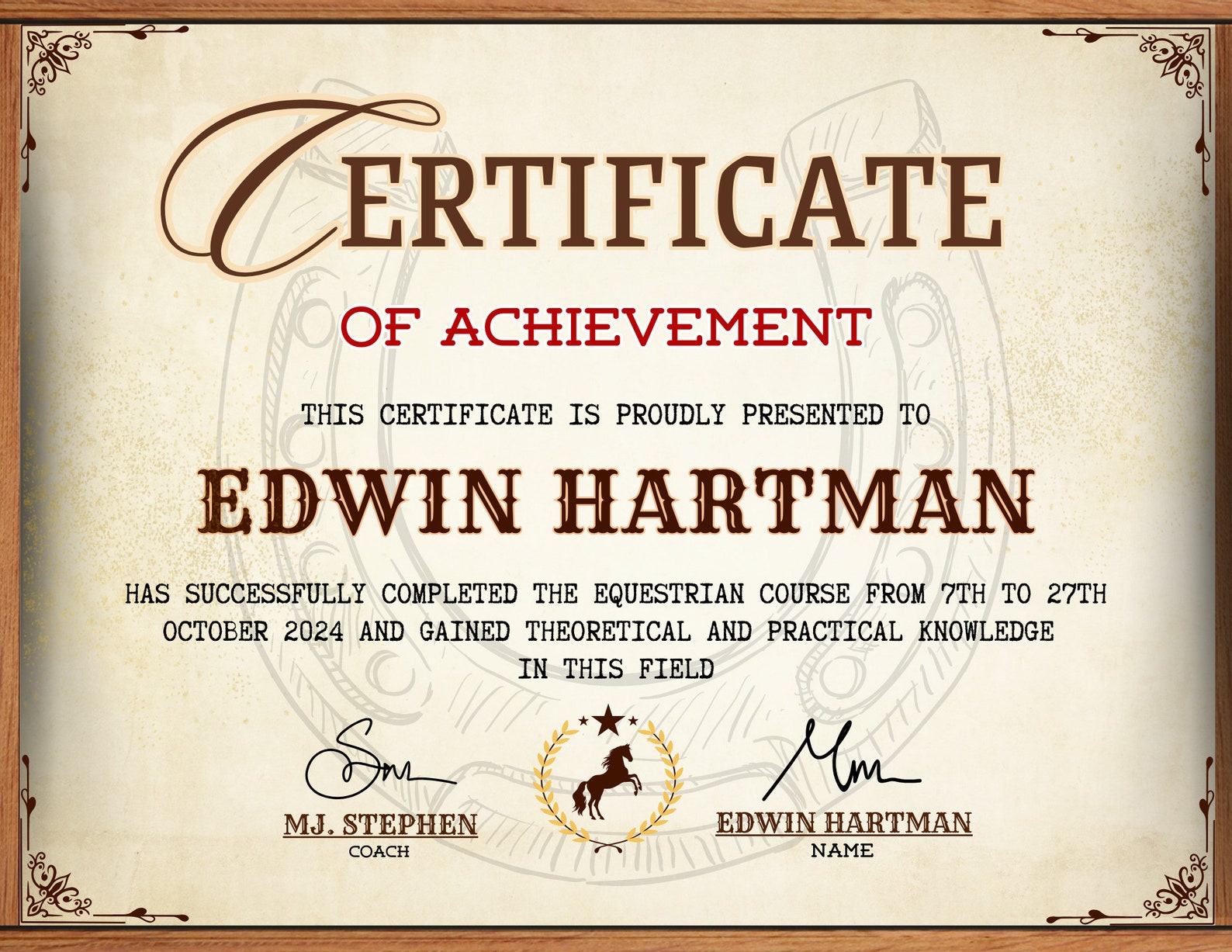Editable Certificate of Achievement Western Themed | Personalized ...