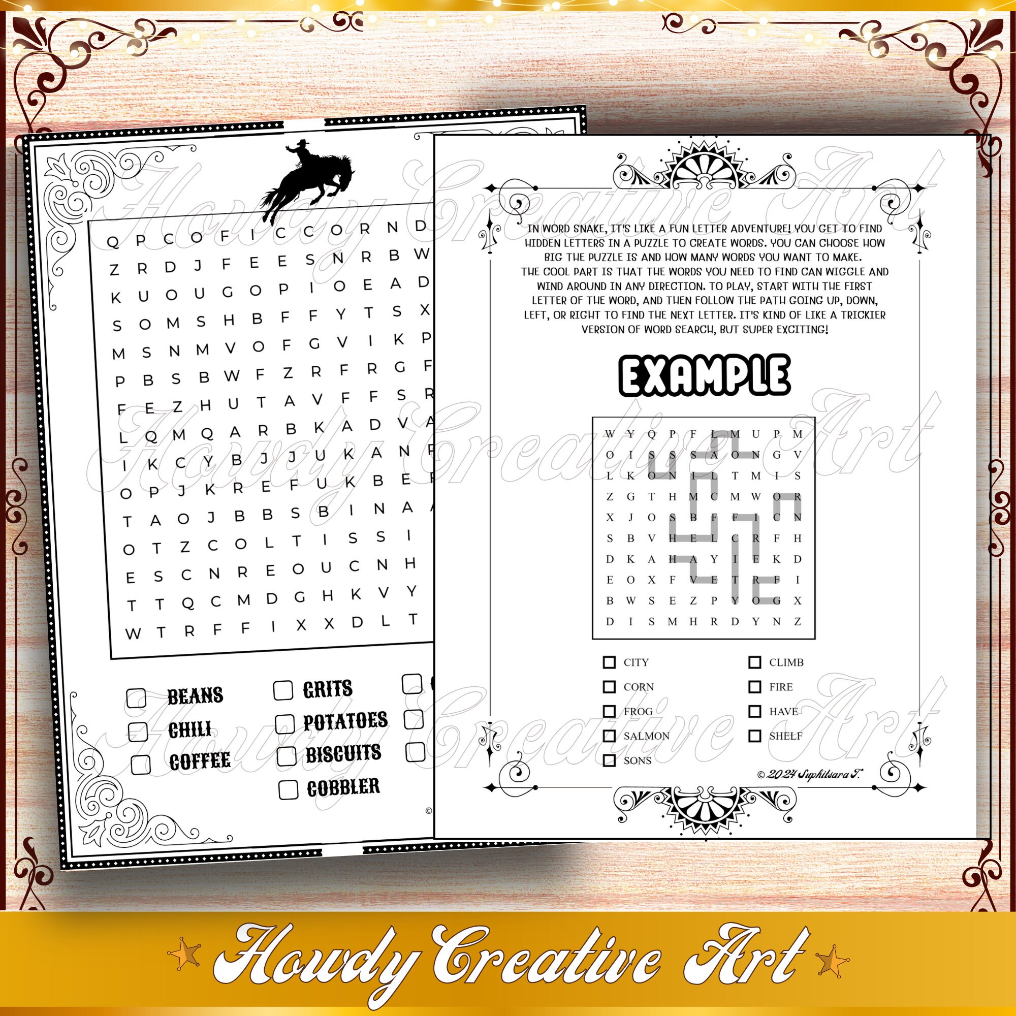 Printable Western Cowboy Word Snake Puzzle Sheets | Fun Word Game Old ...