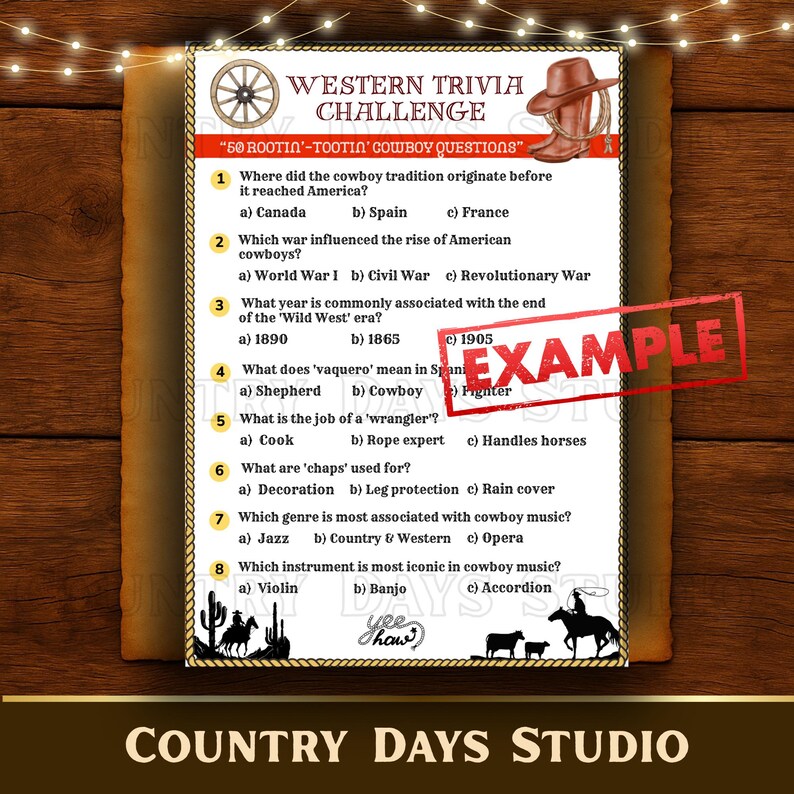 Cowboy Trivia | Western Trivia Game Quiz | Printable Wild West Facts ...