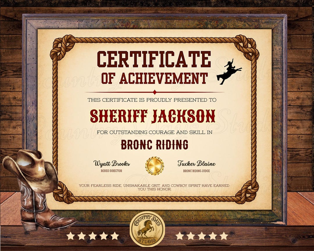 Editable Rodeo Certificate Template: Bronc Riding Award (US Letter Size ...