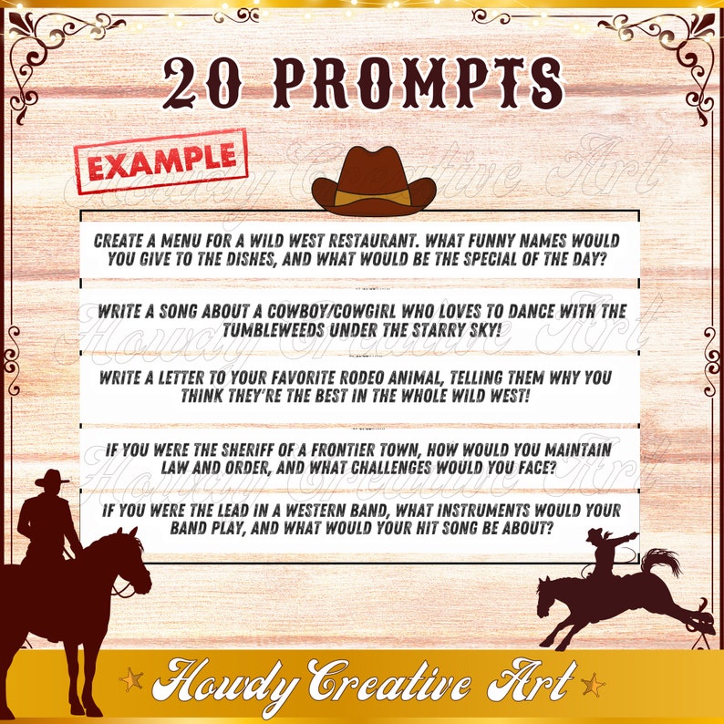 Printable Western Cowboy Creative Writing Prompts for Kids. Fun Wild ...