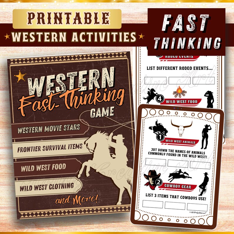 Western Cowboy Think Fast Game: Printable Activity Sheets (digital ...