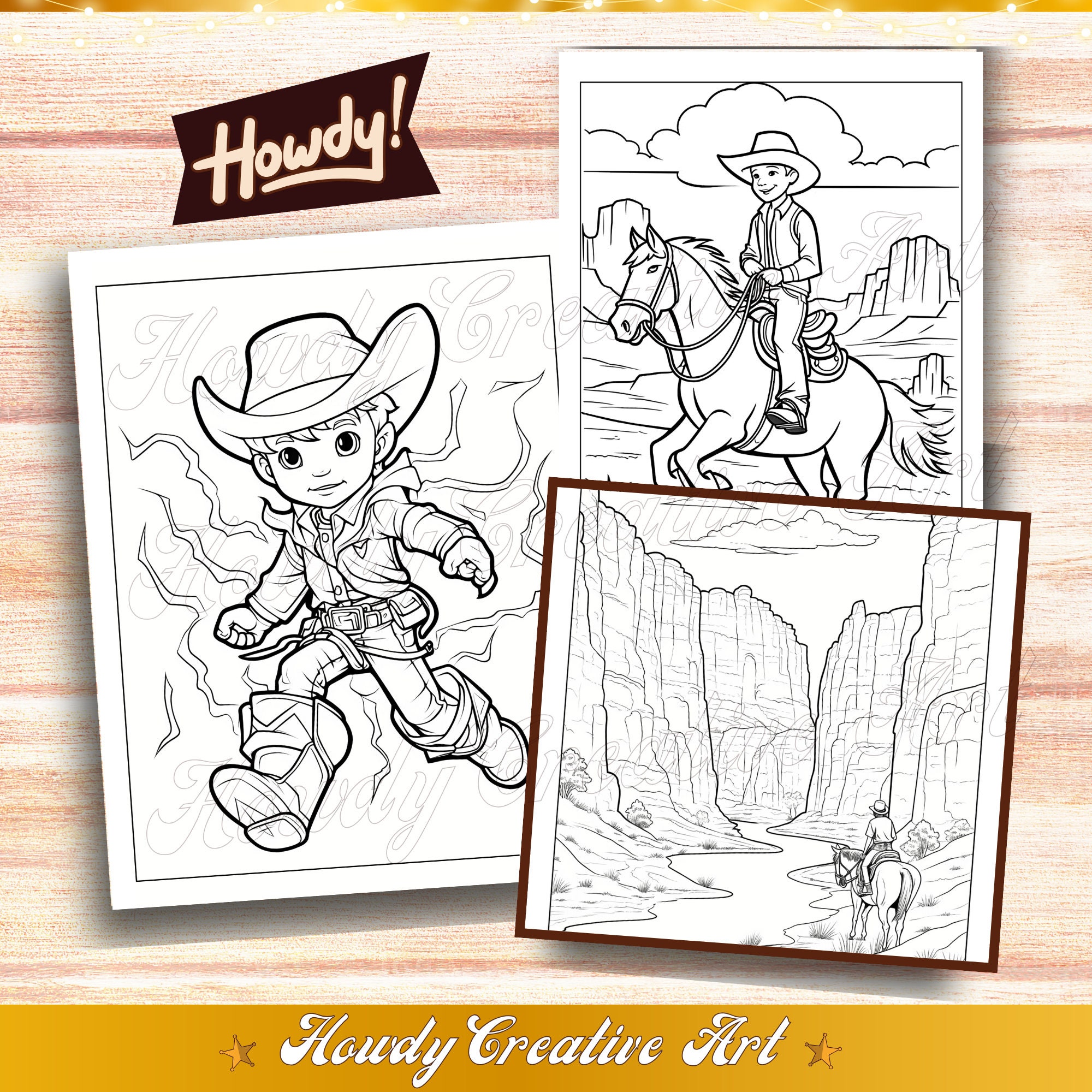 Cowboy Coloring Pages Cute Western Activity Illustrations Fun Wild West ...