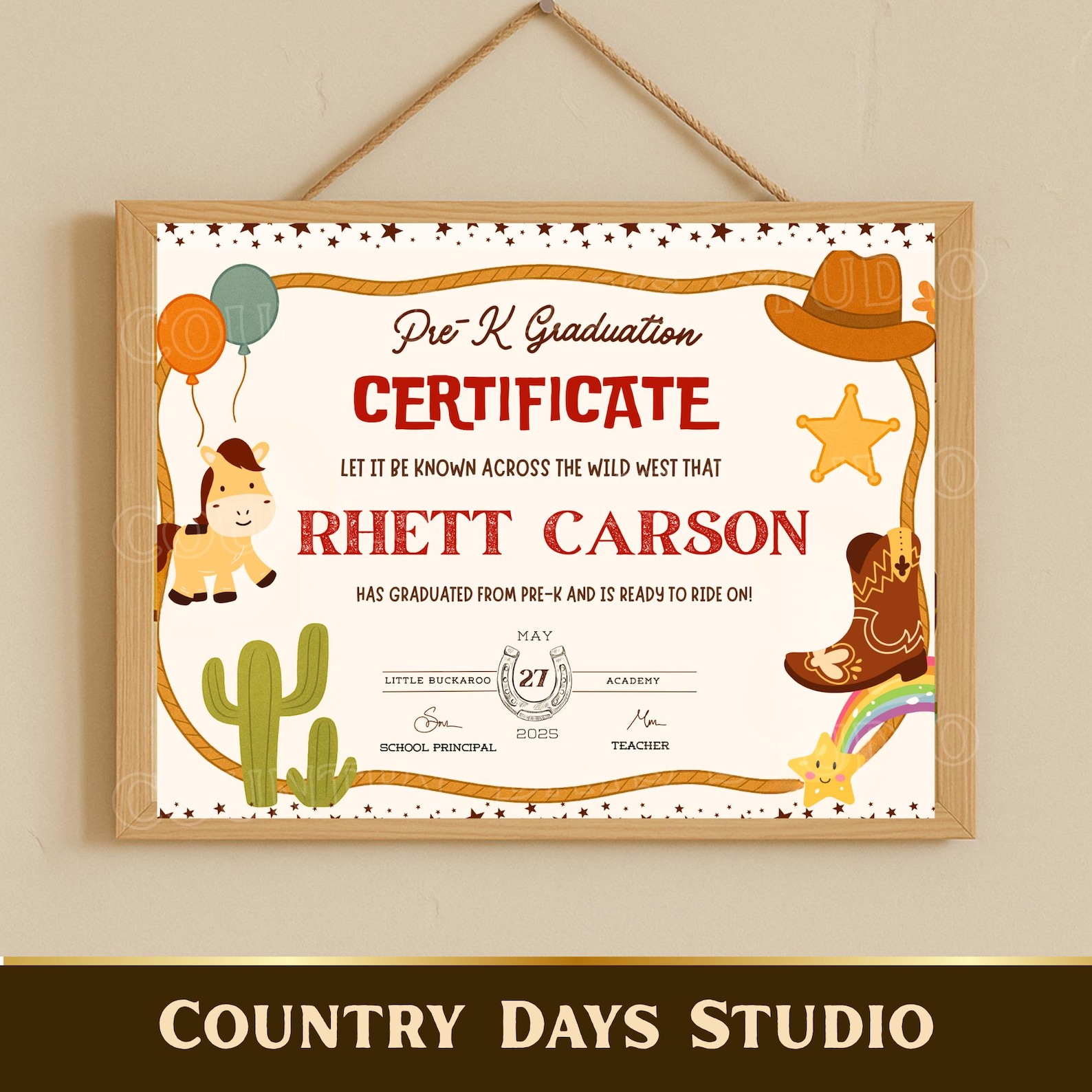 Editable Western Theme Pre-k Graduation Diploma | Cowboy Printable ...