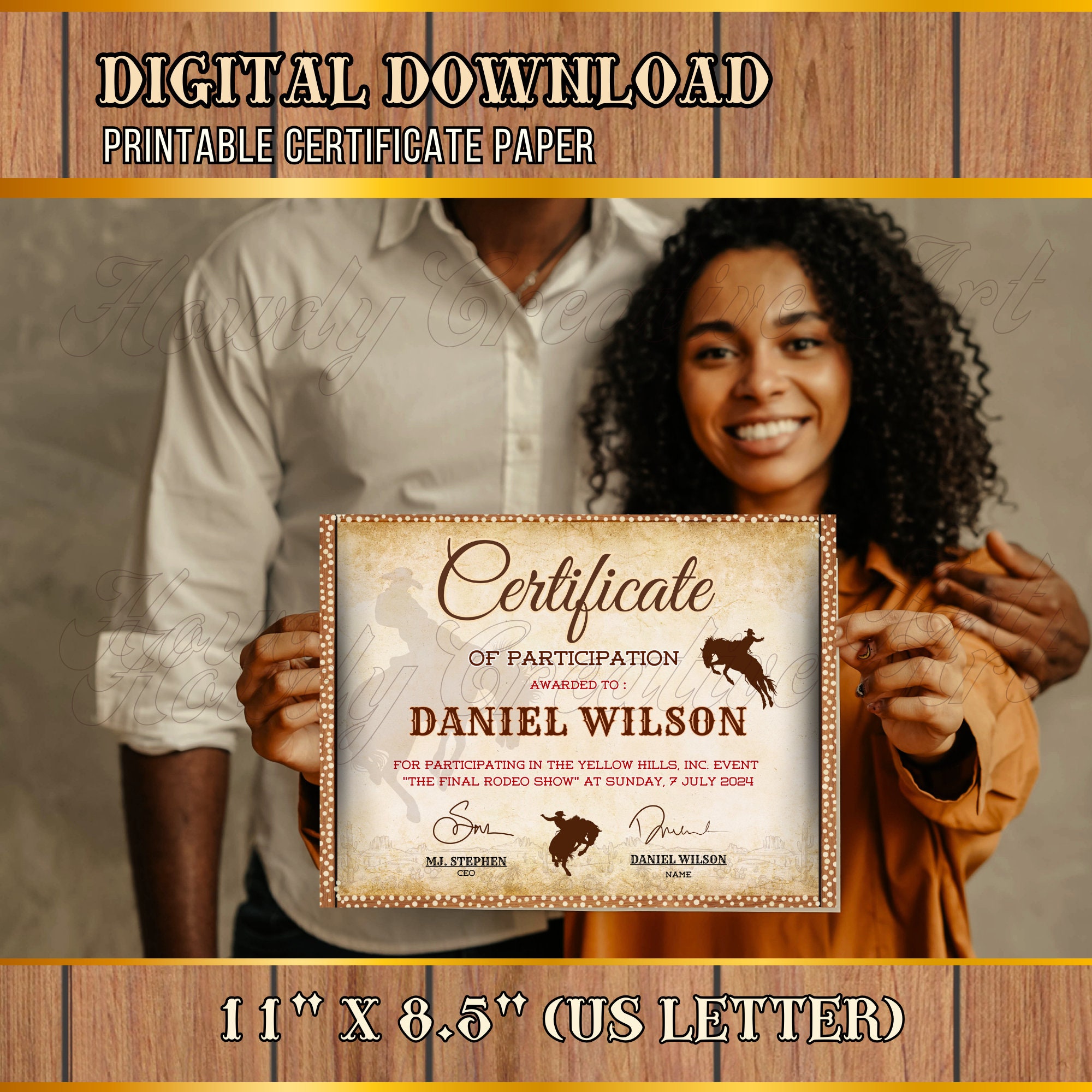 Editable Certificate of Participation Western Themed Template for ...