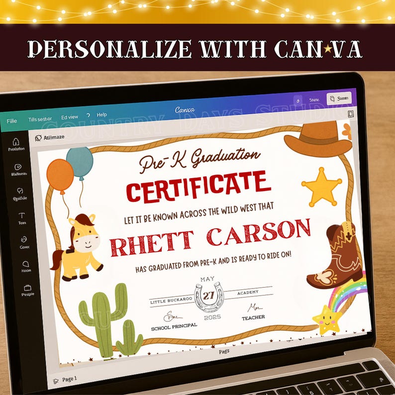 Editable Western Theme Pre-k Graduation Diploma | Cowboy Printable ...
