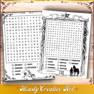Western Word Game Bundle: Cowboy Word Search, Crossword (digital ...