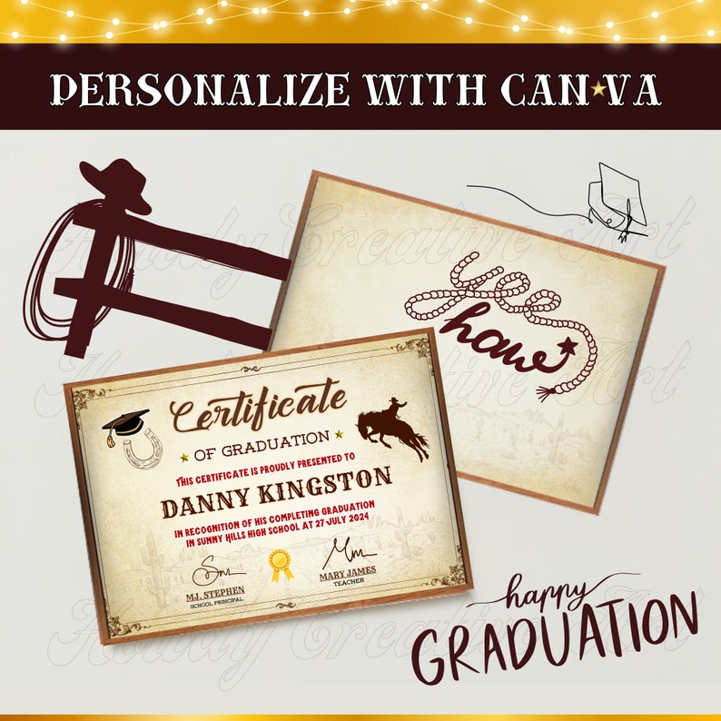 Editable Certificate of Graduation Western Themed Template | High ...