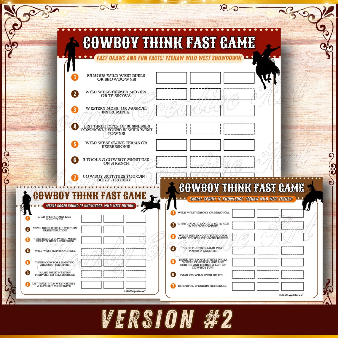 Western Cowboy Think Fast Game: Printable Activity Sheets (digital ...