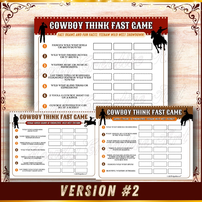 Western Cowboy Think Fast Game: Printable Activity Sheets (digital ...