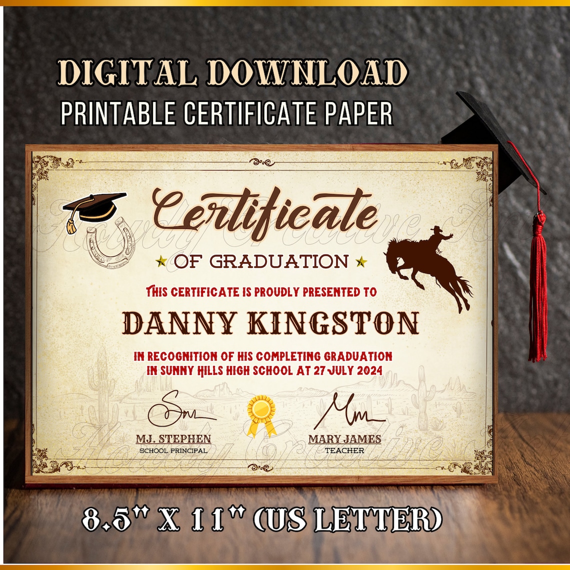 Editable Certificate of Graduation Western Themed Template | High ...