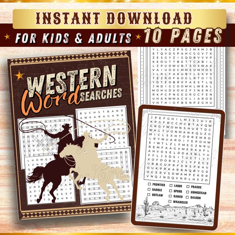 Western Cowboy Word Searches Printable for Kids and Adults | Fun Wild ...