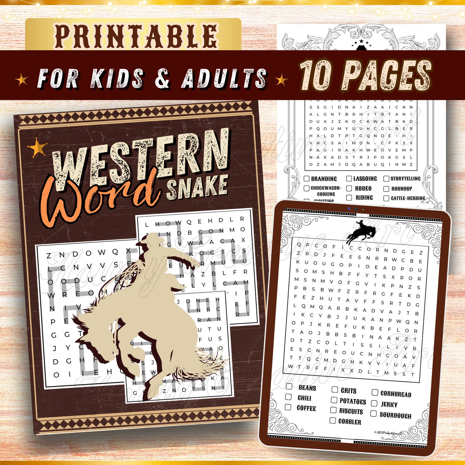 Printable Western Cowboy Word Snake Puzzle Sheets | Fun Word Game Old ...