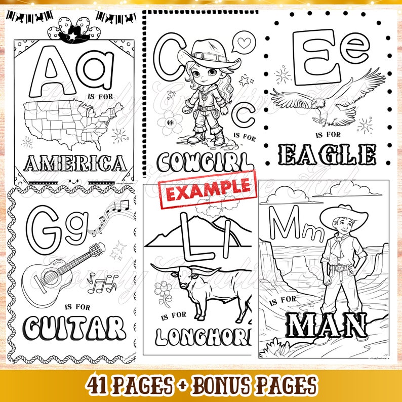 Cowboy ABC Coloring Pages | Fun Western Baby Shower Activity Pack for ...