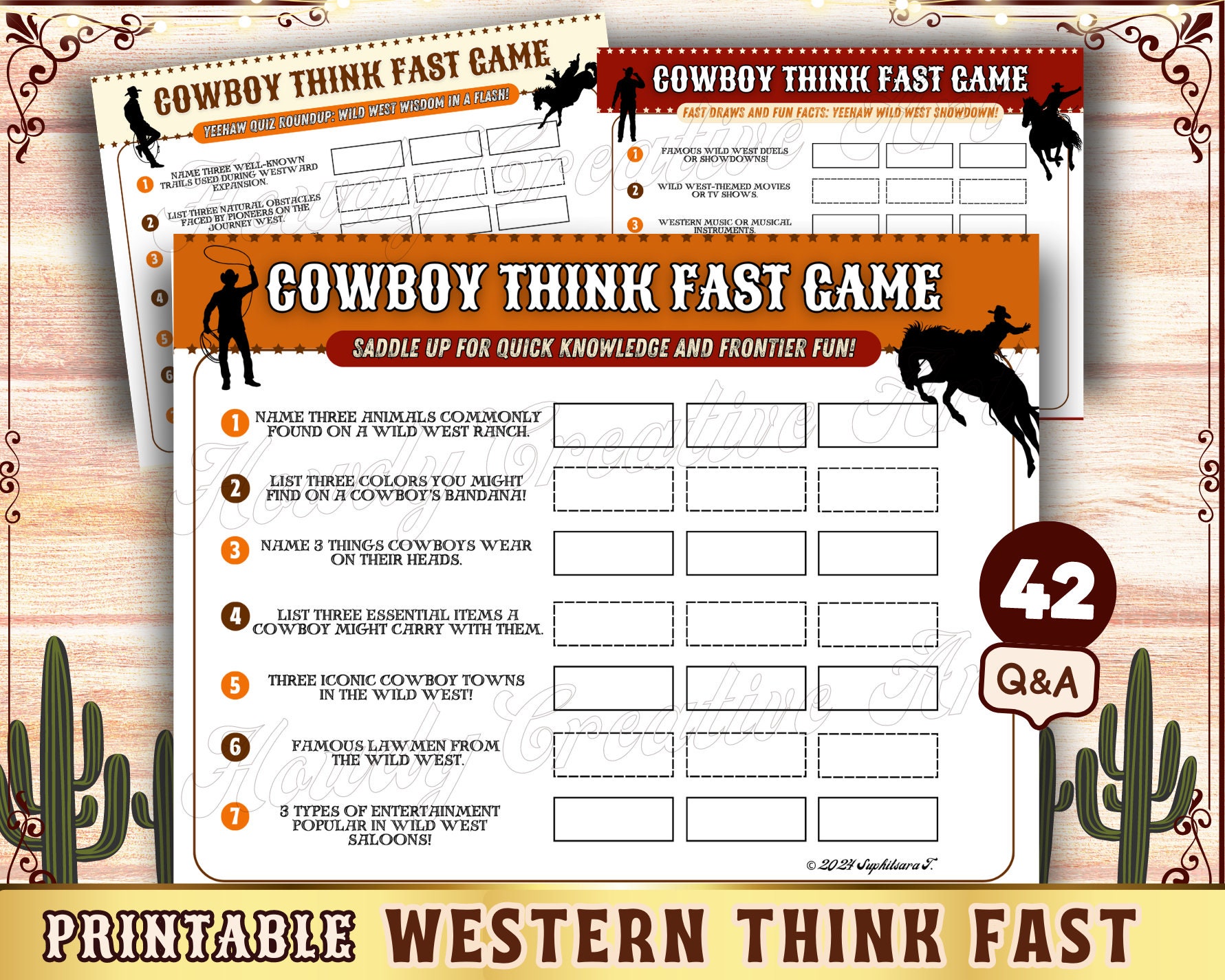 Western Cowboy Think Fast Game: Printable Activity Sheets (digital ...
