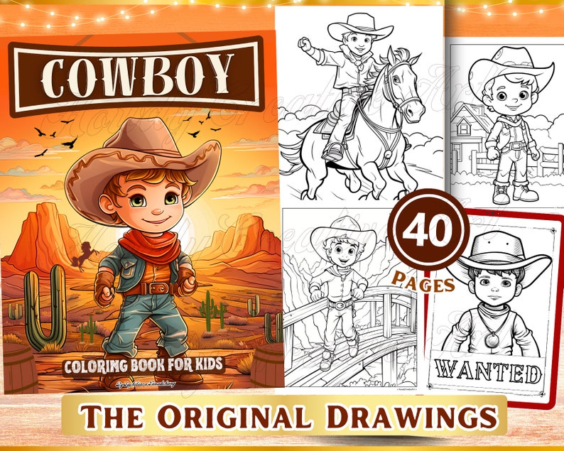 Cowboy Coloring Pages Cute Western Activity Illustrations Fun Wild West ...