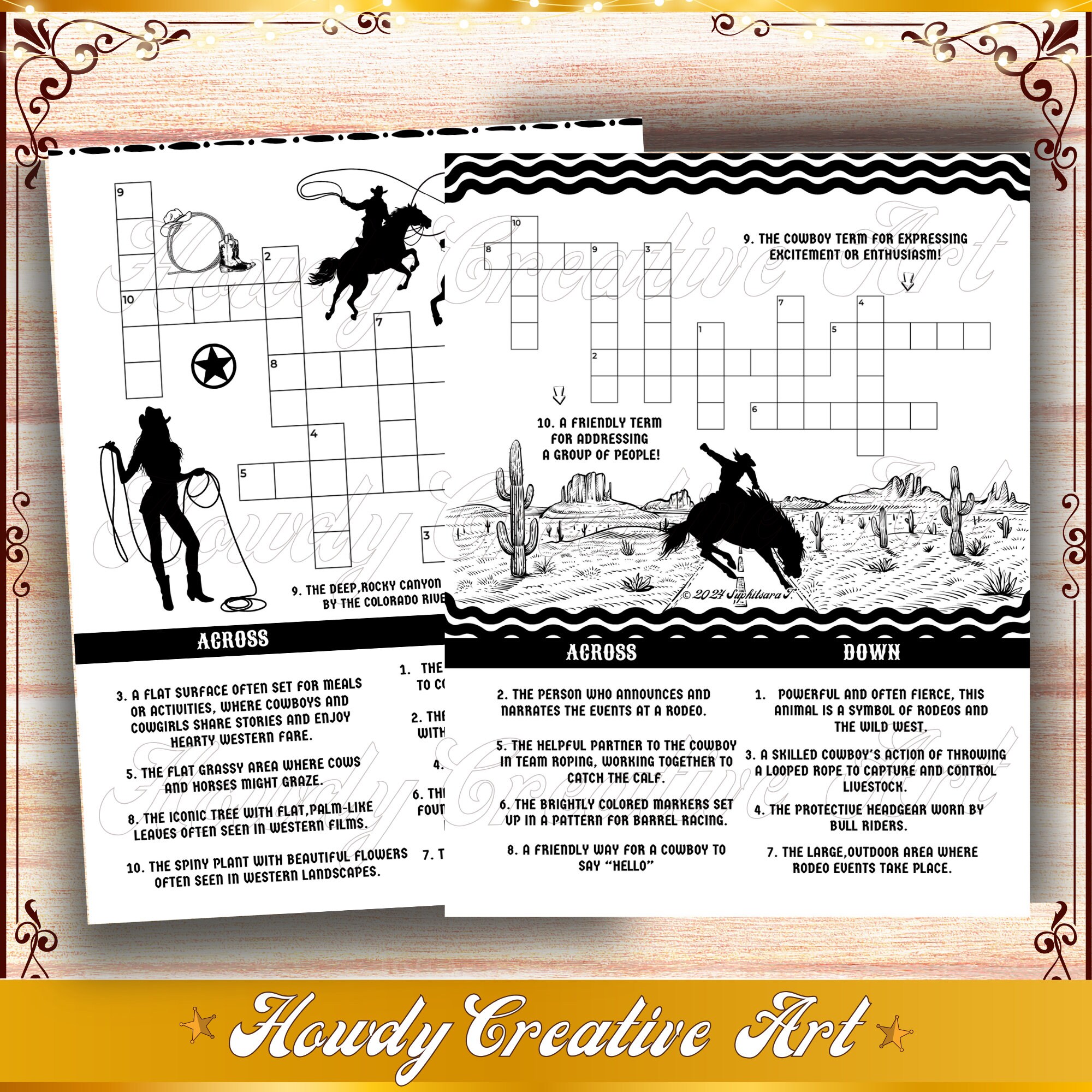 Western Crossword Puzzles Pages Fun Wild West Theme Word Game Activity ...